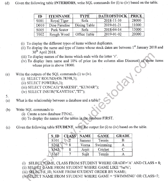 CBSE Class 11 Informatics Practices Question Paper Set J Solved CBSE Class 11 Informatics Practices Question Paper Set J Solved